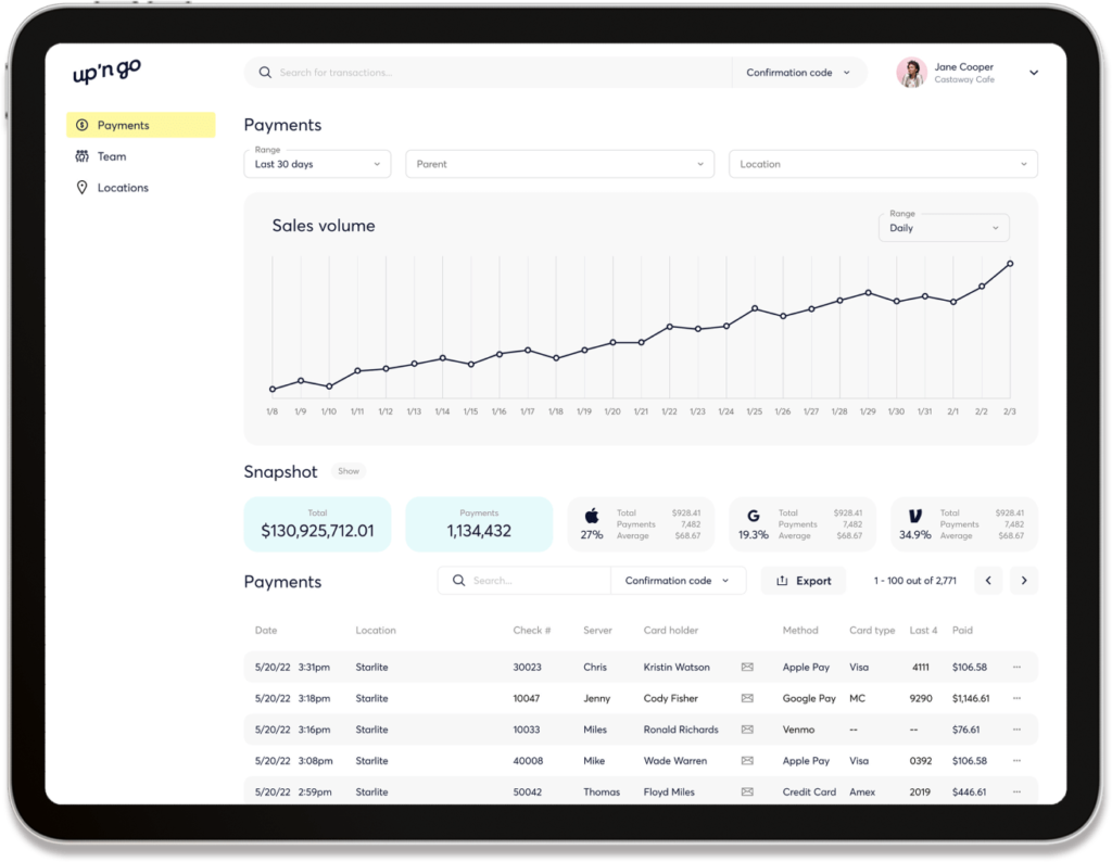 Up 'n go - Pay at Table Solution